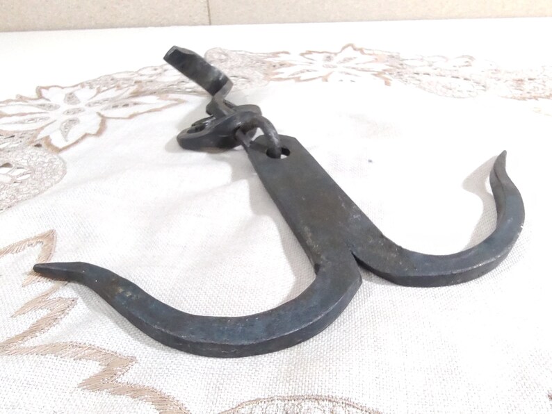 Vintage Double Butcher Hook - Rustic Forged Iron Meat Hook - Double ...