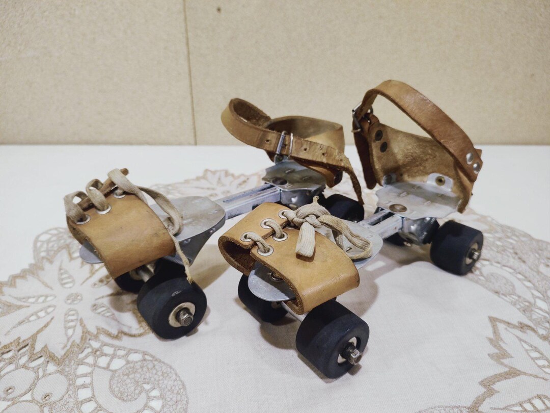 Vintage Roller Skates - Adjustable Metal Skates - Brown Natural Leather ...