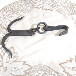 Vintage Double Butcher Hook - Rustic Forged Iron Meat Hook - Double Hook Hanger - Wrought ...
