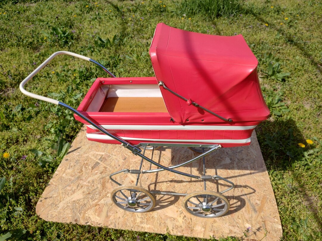 Vintage Red Doll Stroller - 1980's Pram Toy - Metal and Plastic Doll ...