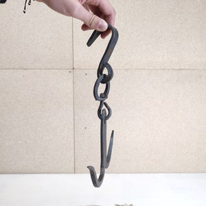 Vintage Double Butcher Hook - Rustic Forged Iron Meat Hook - Double Hook Hanger - Wrought ...