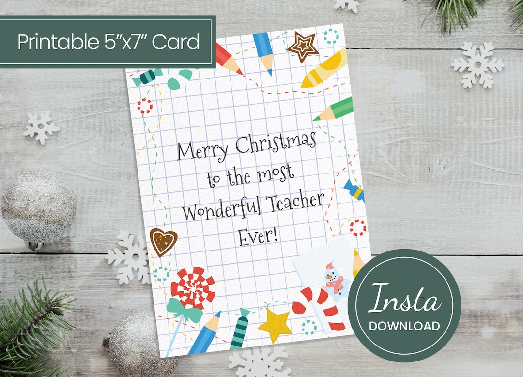 Merry Christmas Teacher Card Teacher Christmas Gifts Thank - Etsy
