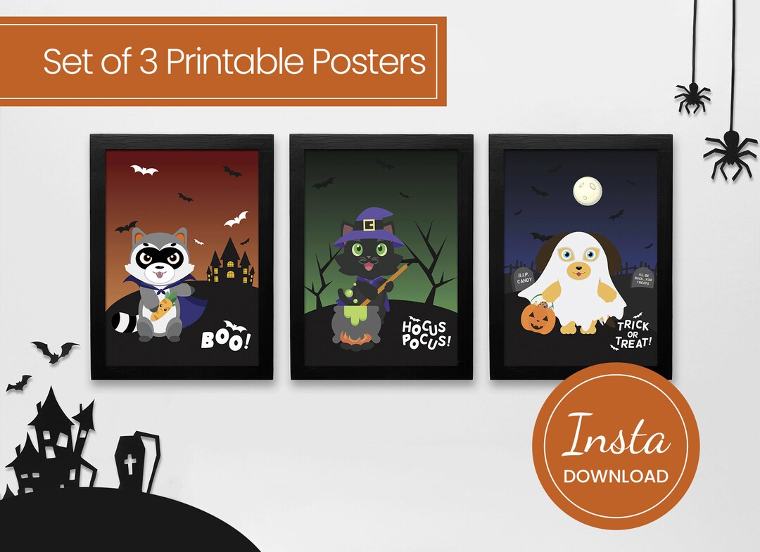 Halloween Poster Set, Printable Halloween Posters, Halloween Décor ...