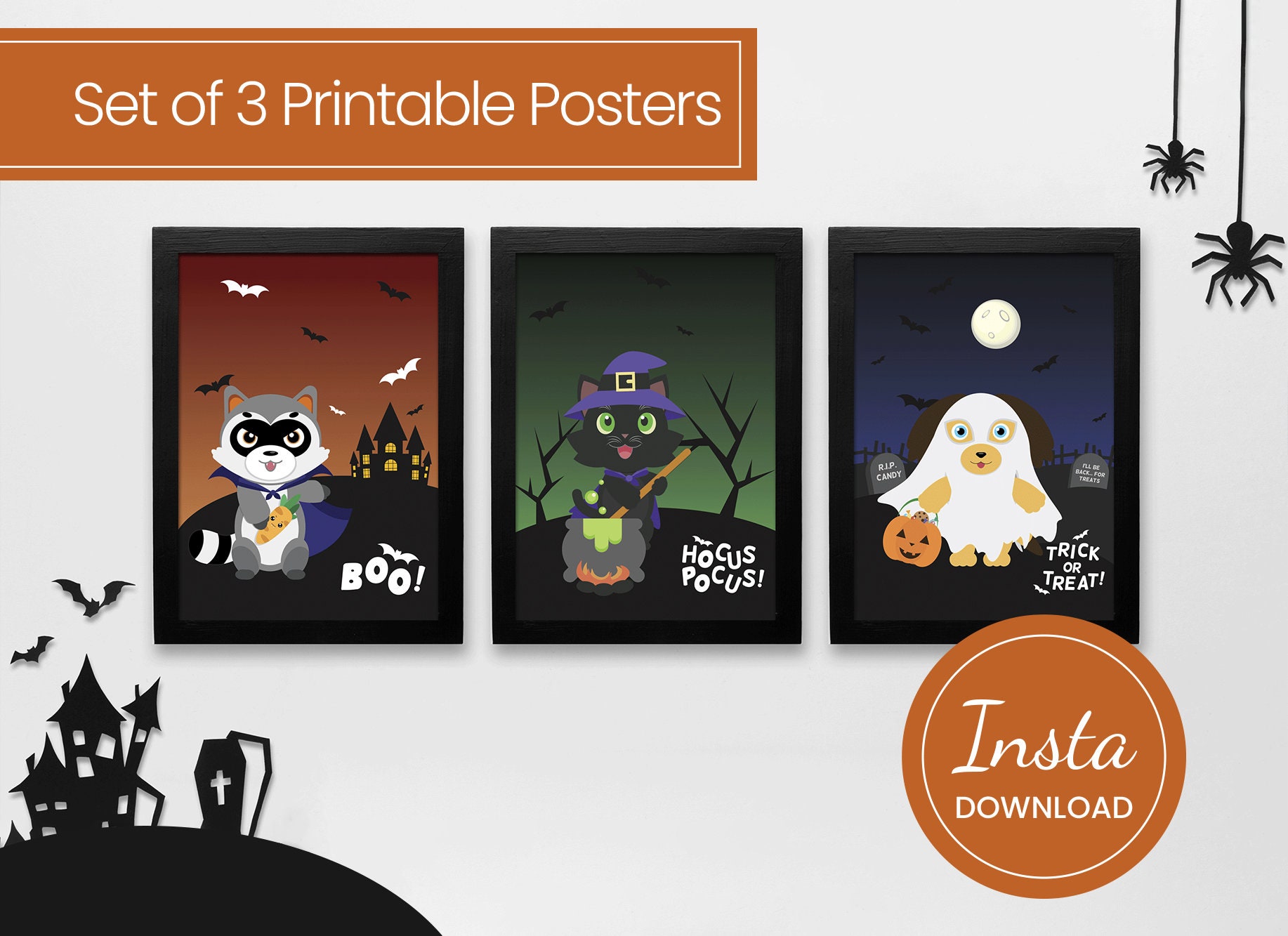Halloween Poster Set, Printable Halloween Posters, Halloween Décor ...