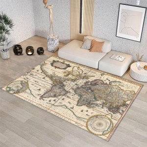 World Map Rug, Typus Orbis Terrarum Rug, Map Rug, Geography Themed ...