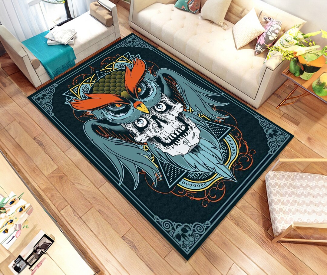Skull Rug, Owl Rug, Skulls Tattoo Rug, Blue Rug Design, Popular Rug ...