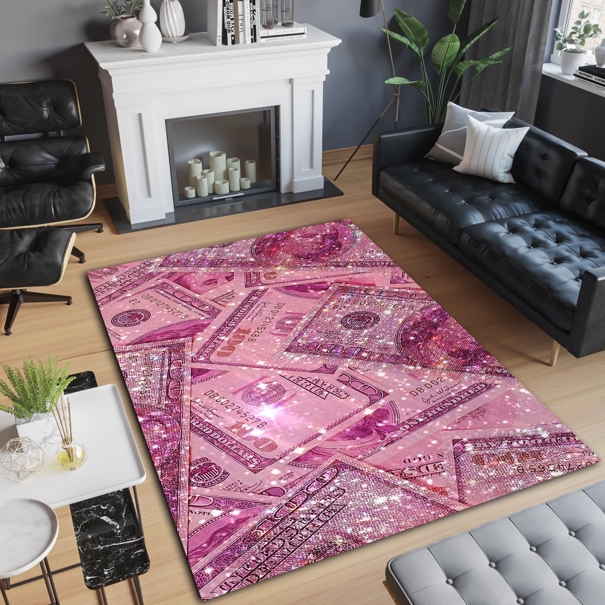 Dolar Themed Rug, Money Design Rug, Dolar Pattern, Pink Rug, Shimmer ...