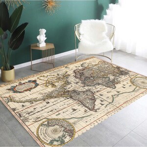 World Map Rug, Typus Orbis Terrarum Rug, Map Rug, Geography Themed ...