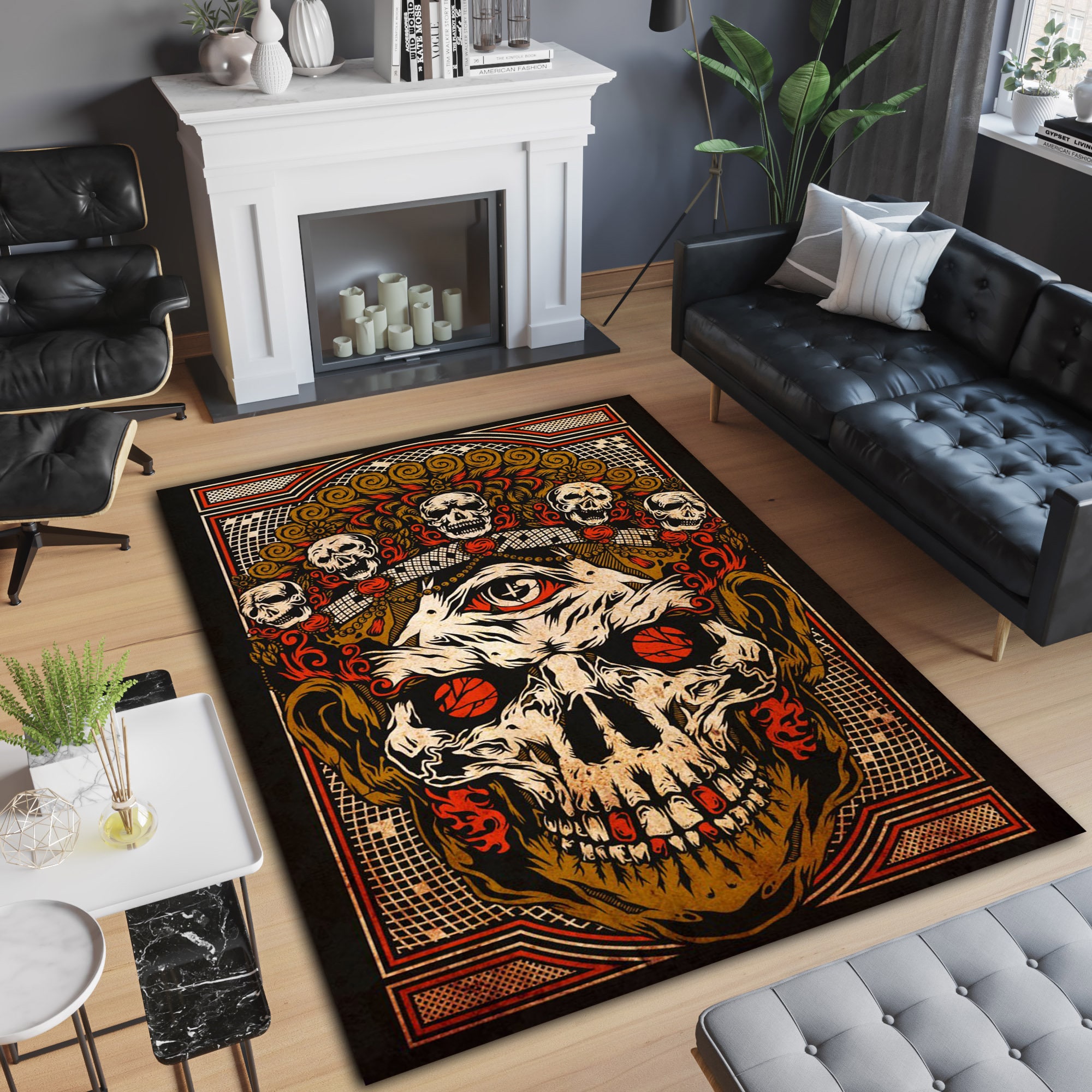 Skull Rug Skulls Tattoo Rug Red Rug Design Popular Rug - Etsy
