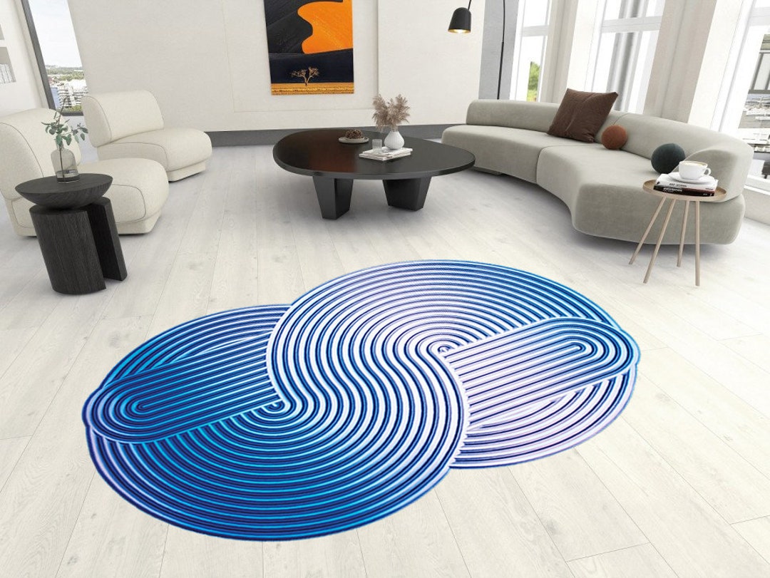 Blue Rug, Infinity Rug, Abstract Rug, Irregular Line Rug, Aesthetic Rug ...