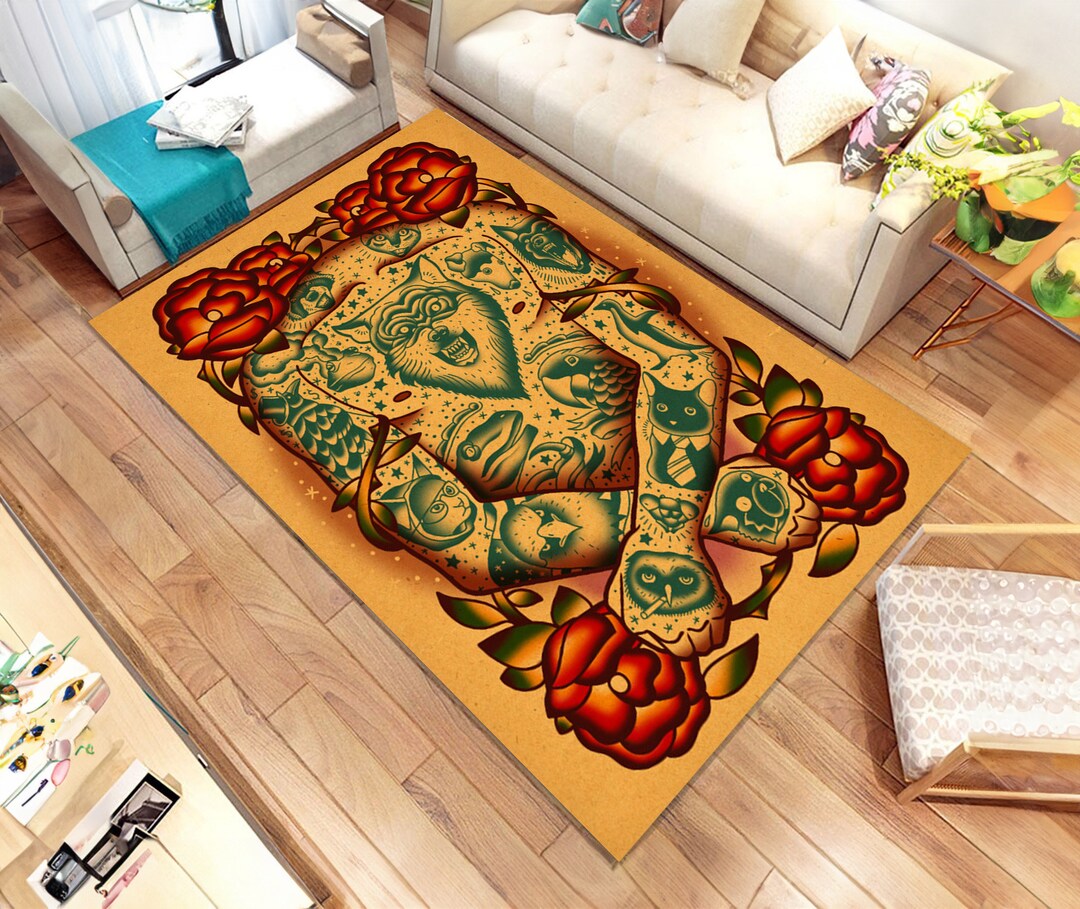 Tattoo Design Rug, Body Tattoo Themed Rug, Traditional Tattoo Rug ...