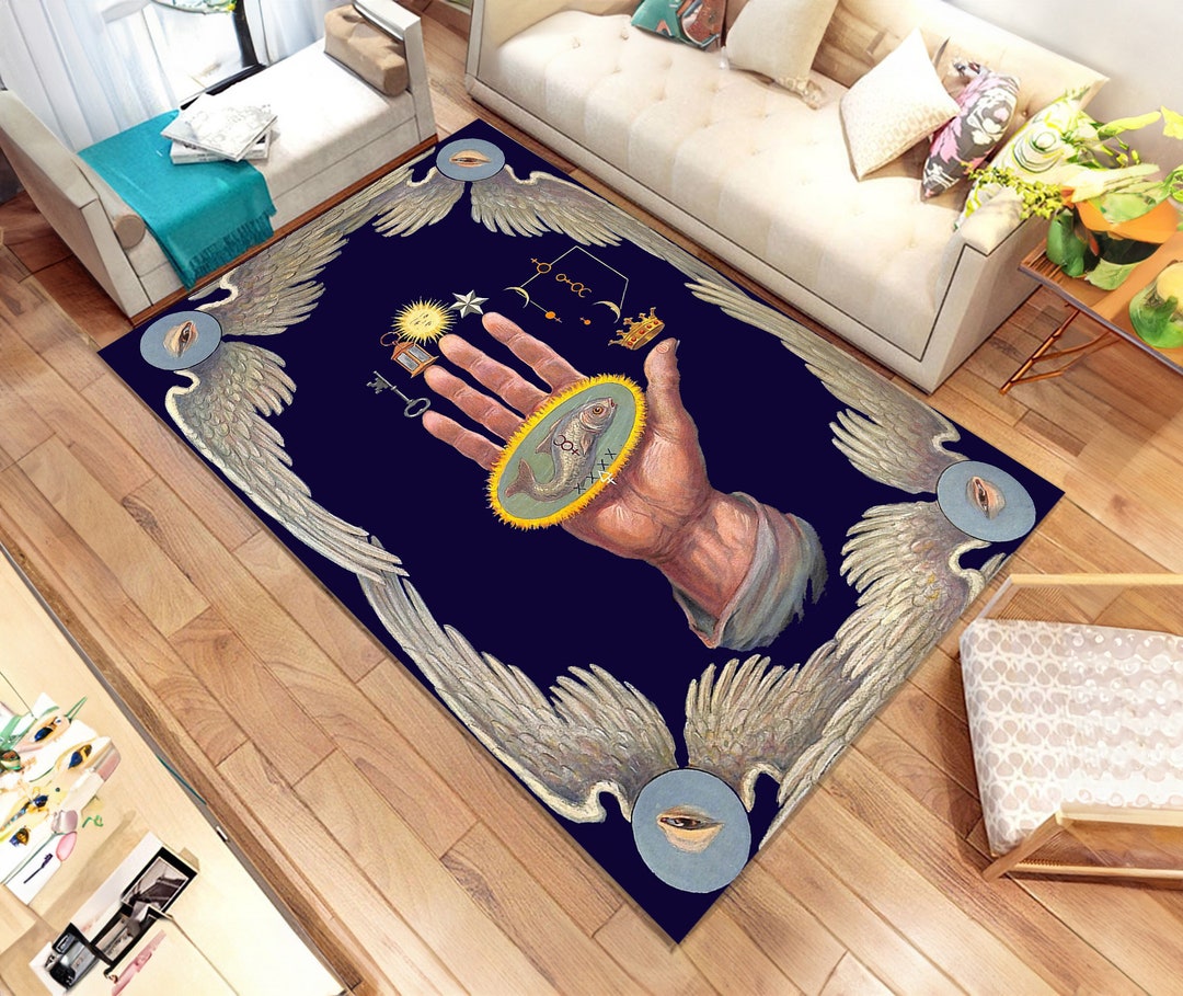 Occult Art Rug, Mysteries Symbols Rug, the Hand of the Mysteries Rug ...