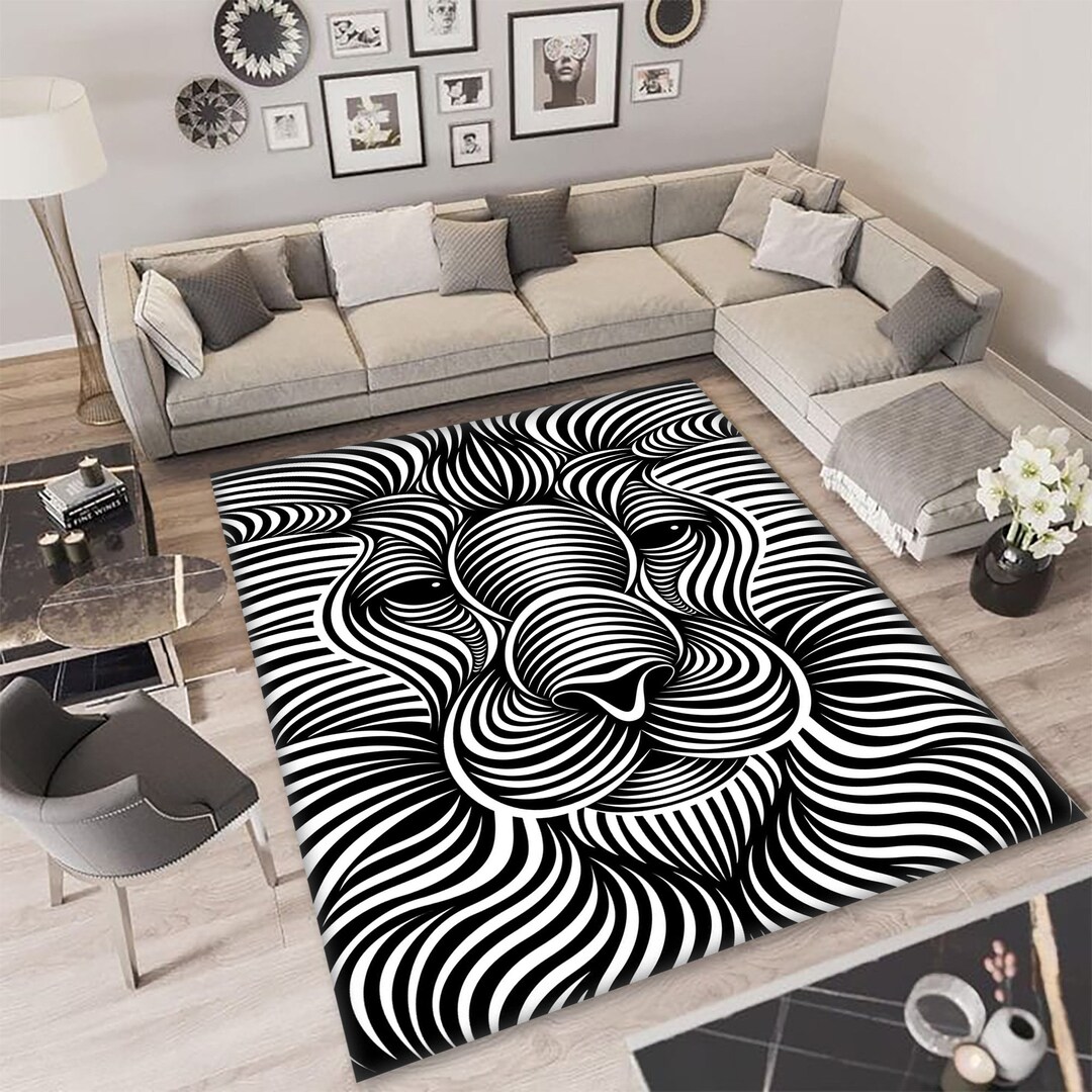Optical Illusion Rug, Black White Rug, Geometric Line Rug, Illustration ...