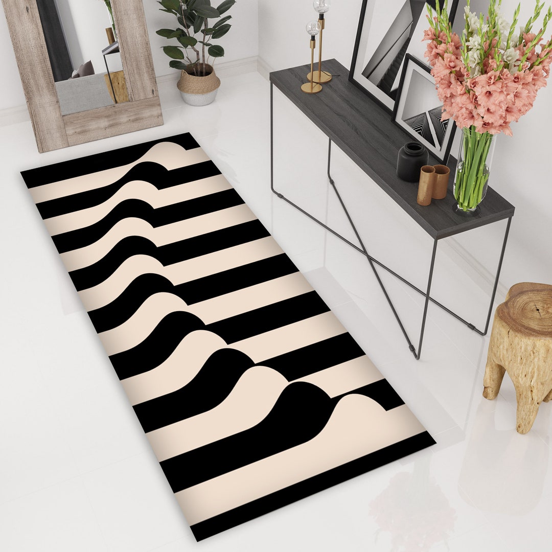 Melting Rug, Optical Illusion Rug, Black White Rug, Geometric Line Rug ...