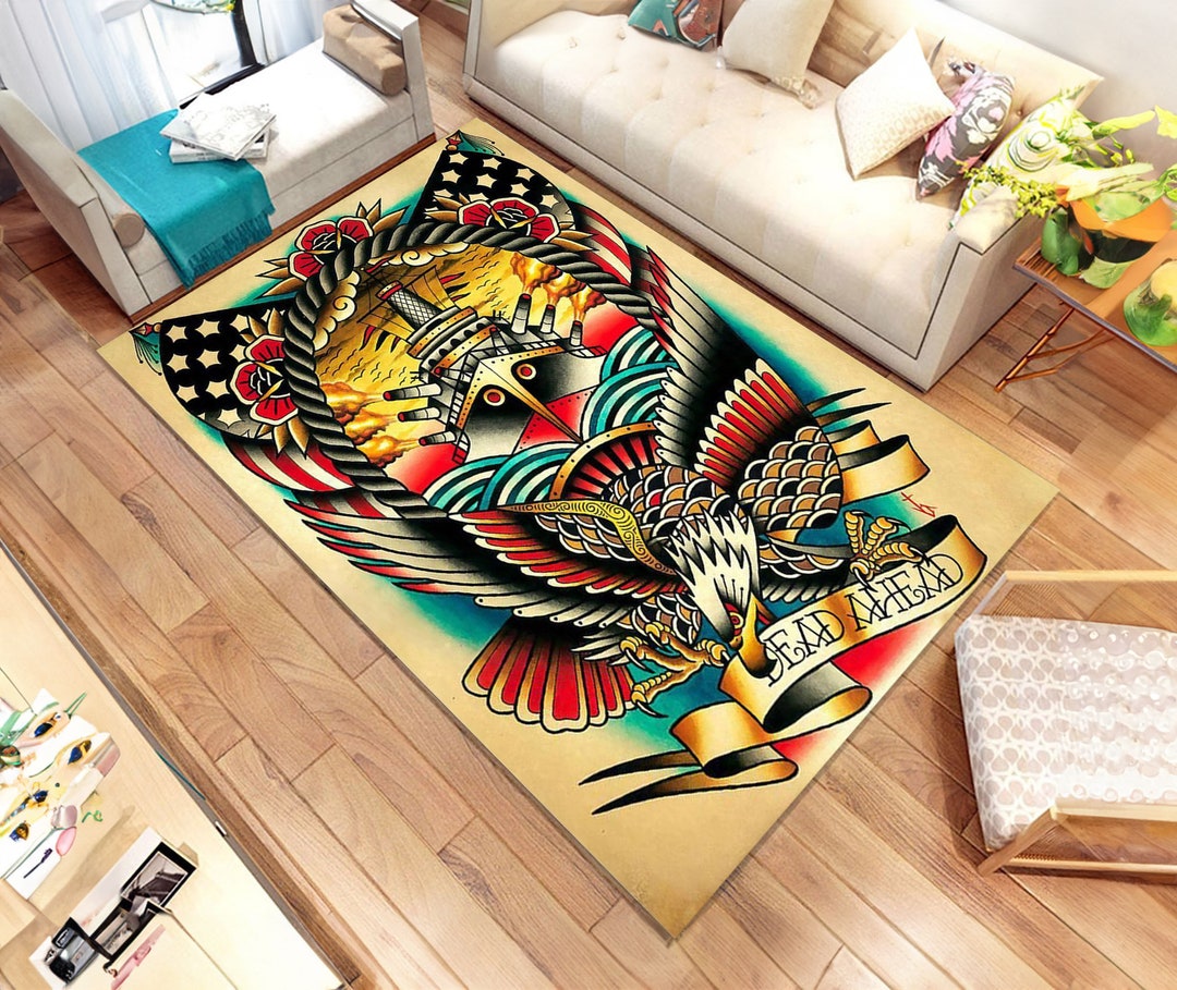 Old School Tattoo Rug, Tattoo Rug, Japanese Tattoo Rug, Eagle Tattoo ...