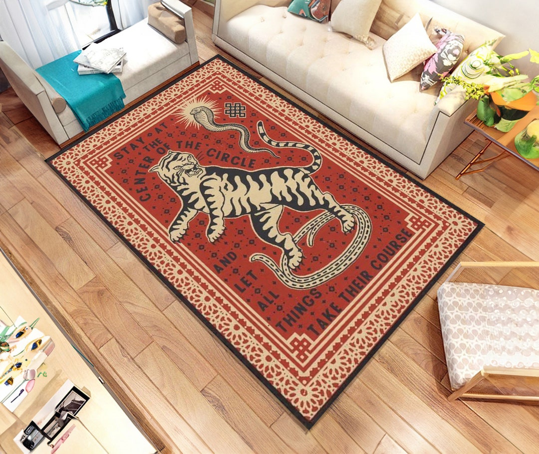 Tibetan Tiger Rug, Tiger Rug, Anatolian Themed Rug, Animal Rug, Cartoon ...