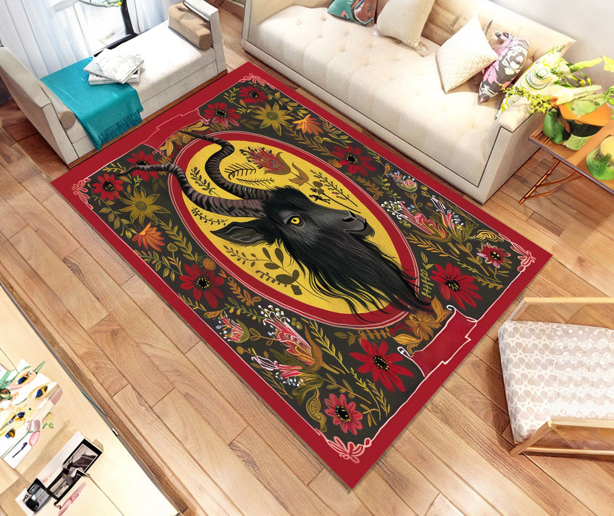 Black Phillip Goat, Goat Rug, the Witch Rug, Wizard Rug, Wiccan Rug ...