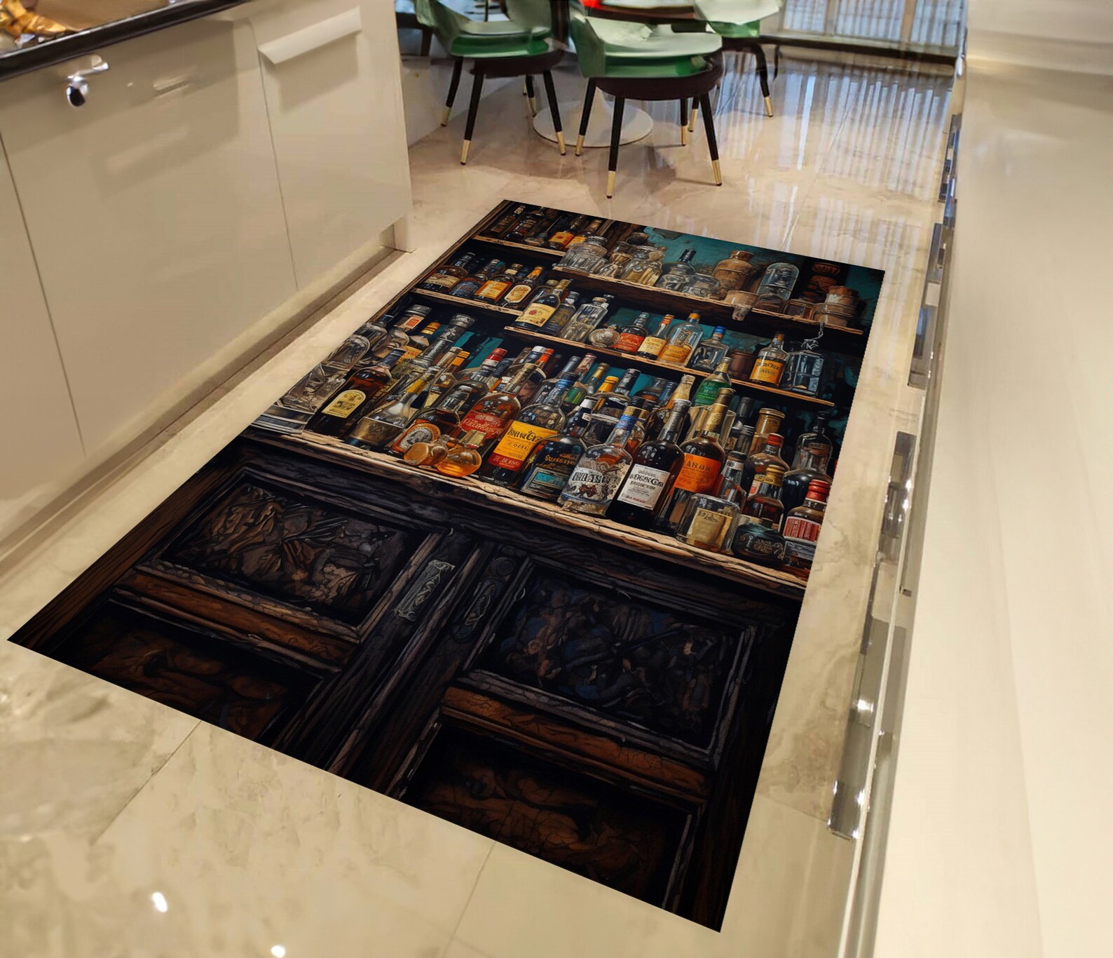 Alcohol Bottles Rug: Whiskey & Wine Theme, Kitchen Decor - Etsy