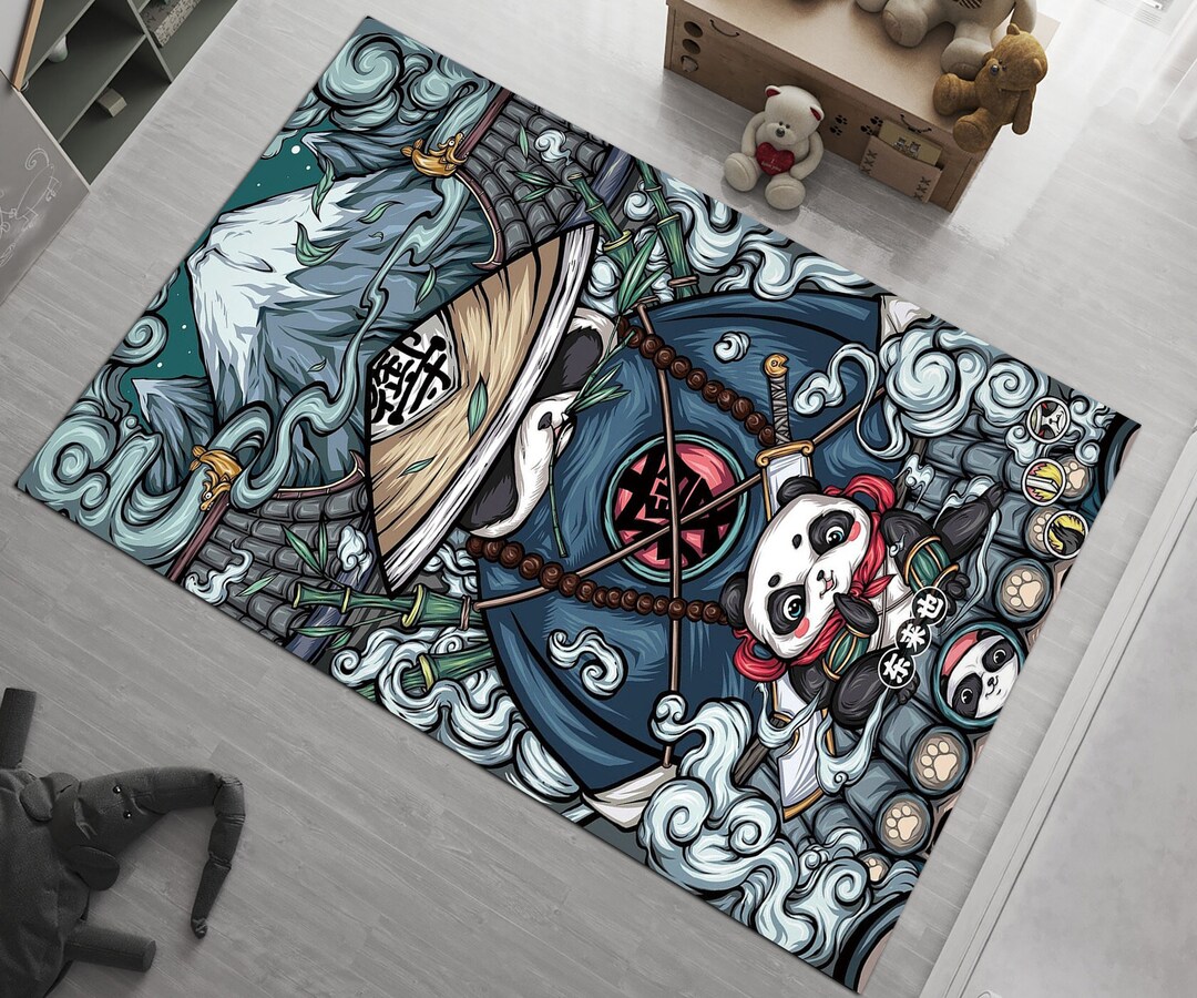 Panda Themed Rug, Anime Rug, Animation Rug, Japanese Graffiti Rug, Kids ...