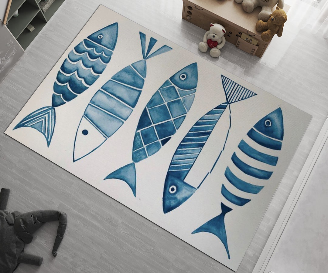 Blue Fish Rug: Kitchen & Living Room Decor (15.7x23.6 Inch) - Etsy