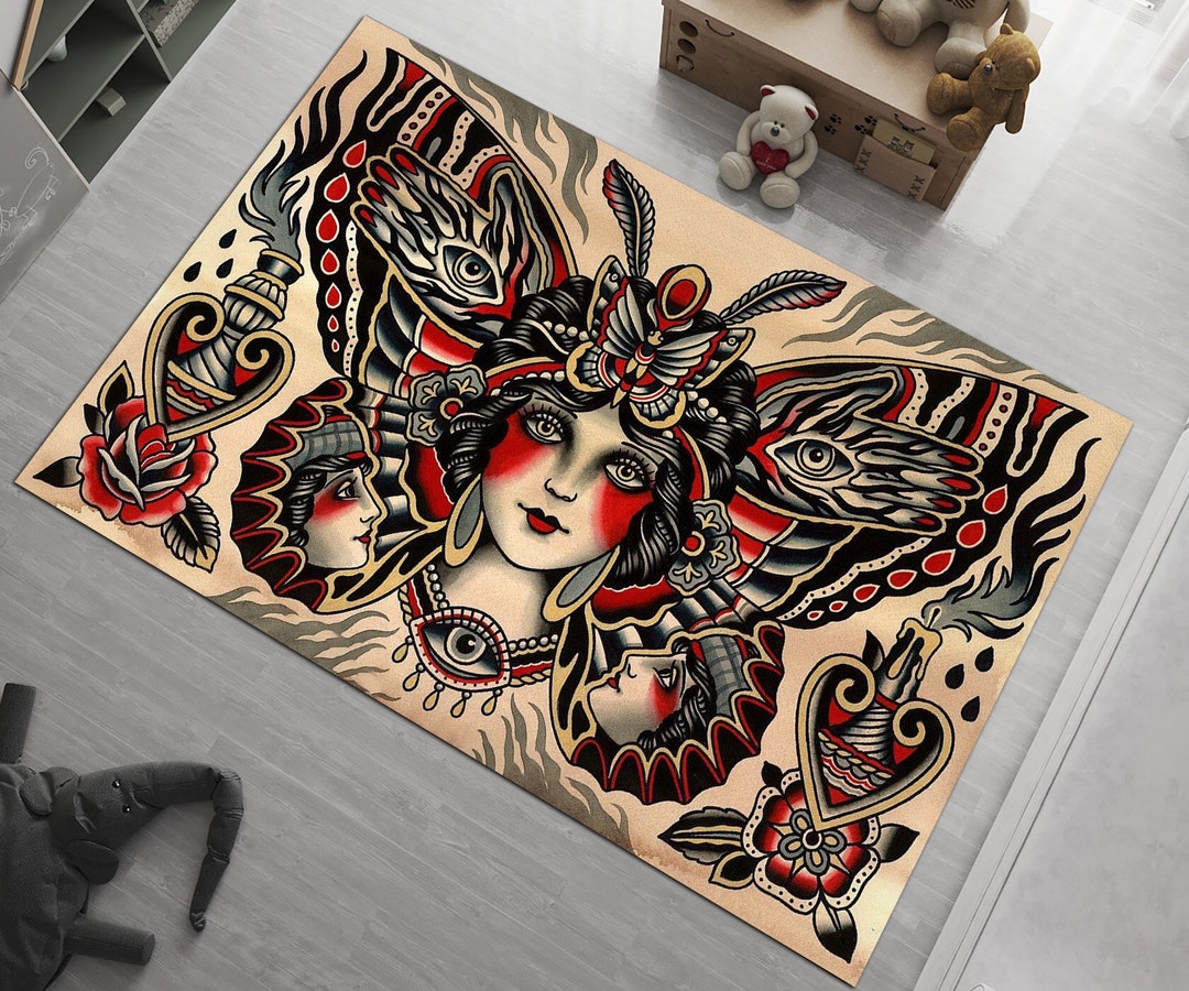 American Traditional Tattoo Rug: Butterfly Spider Girl Design - Etsy