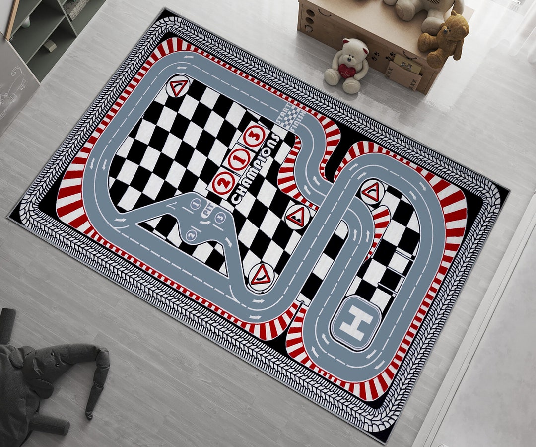 Racing Car Rug, Race Track Rug, Speedway Rug, Kids Room Decor, Custom ...