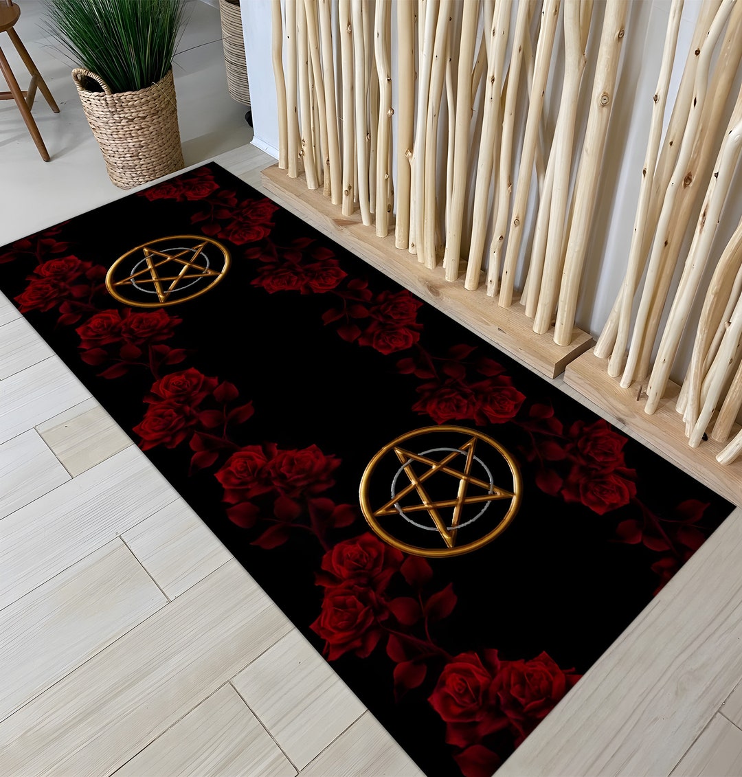 Pentagram Rug: Pagan Wiccan Altar With Red Roses - Etsy