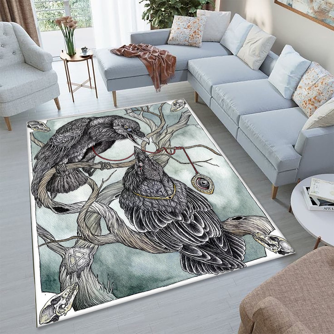 Hugin Munin Rug, Norse Mythology Rug, Odin's Ravens, Viking Themed ...