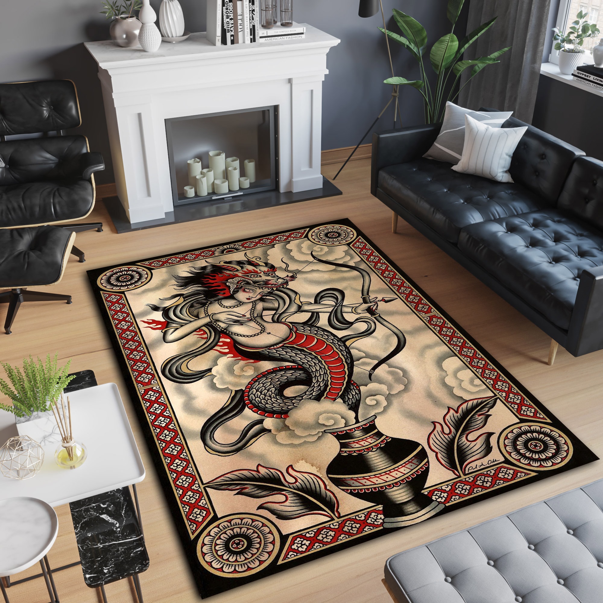 Sagittarius Tattoo Rug, Tibetan Dragon Rug, Traditional Tattoo Design ...