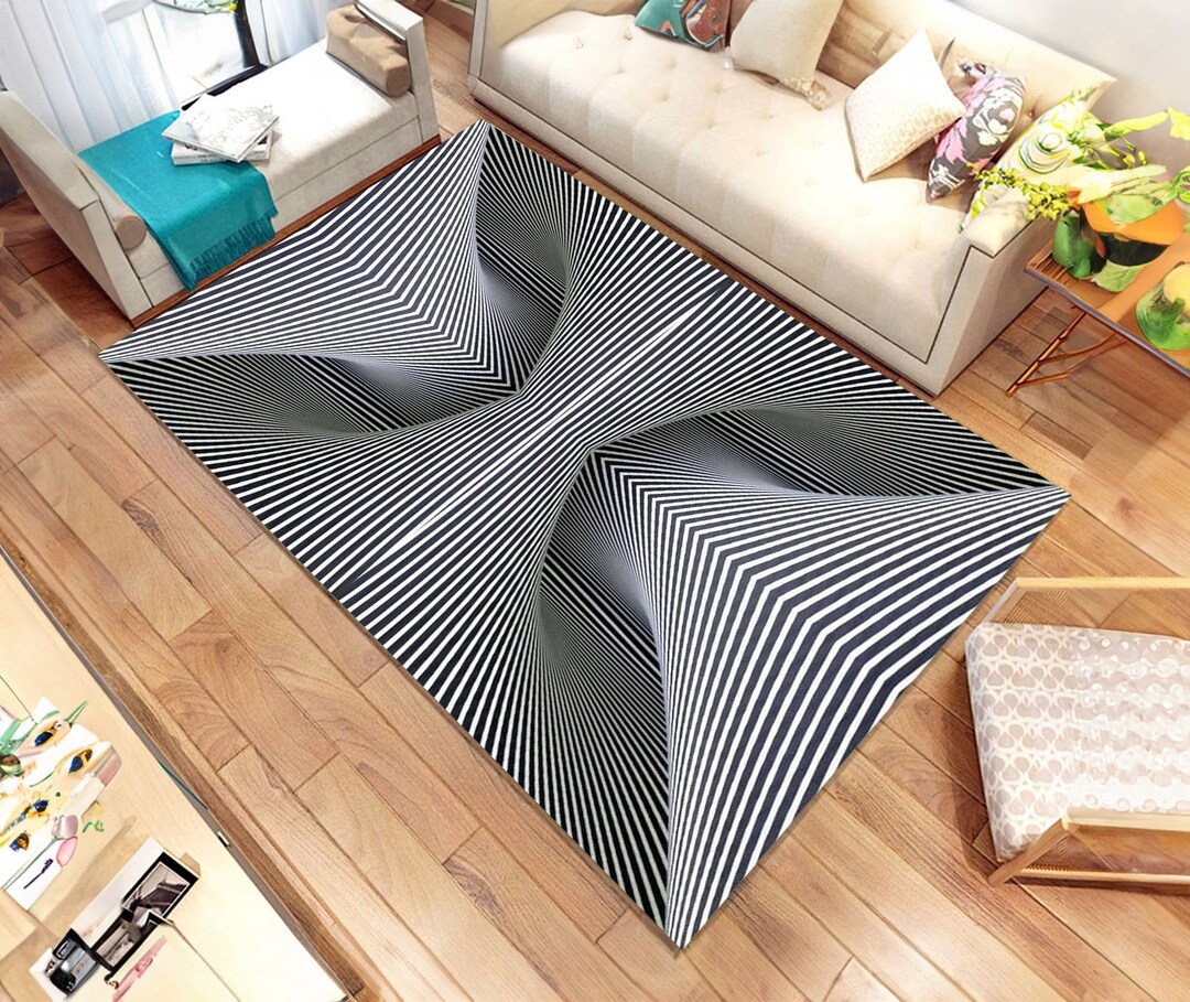 Optical Illusion Rug, Black White Rug, Geometric Line Rug, Illustration ...