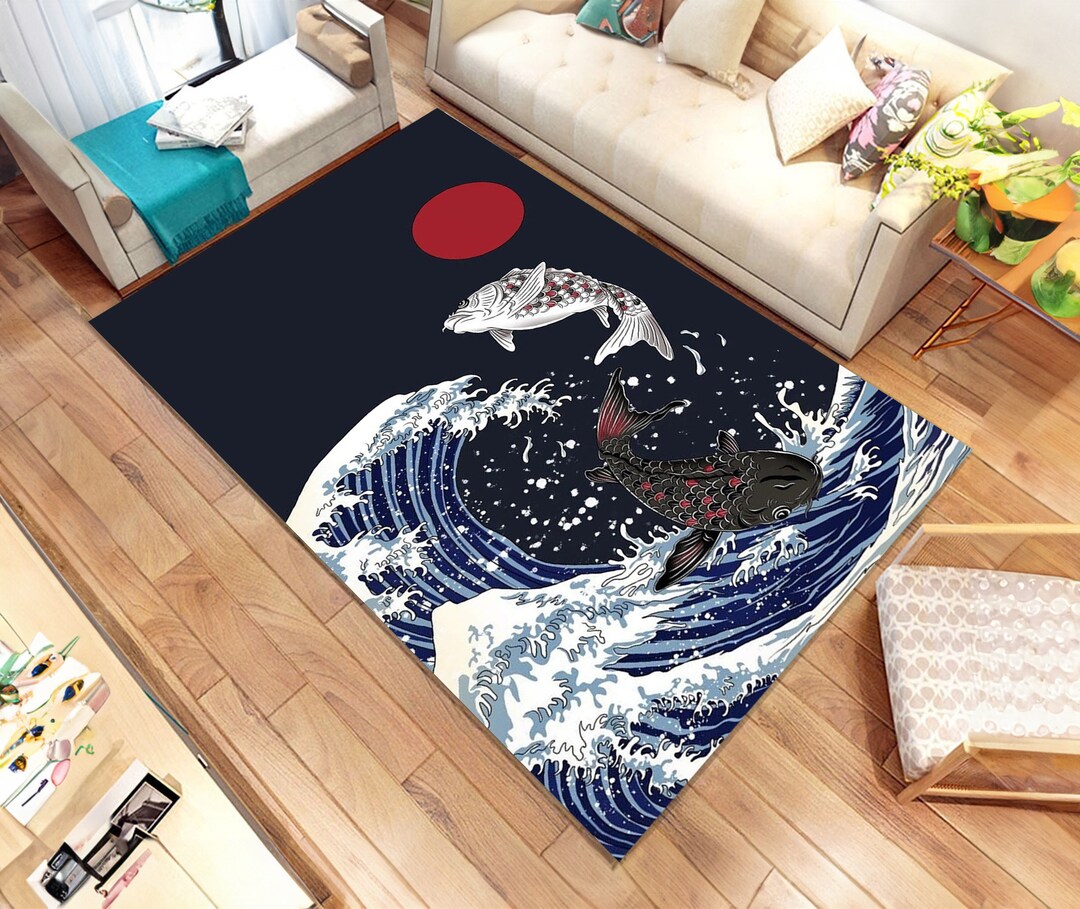 Japan Wave Rug Tattoo Decor Rug Tattoo Fish Rug Japanese - Etsy