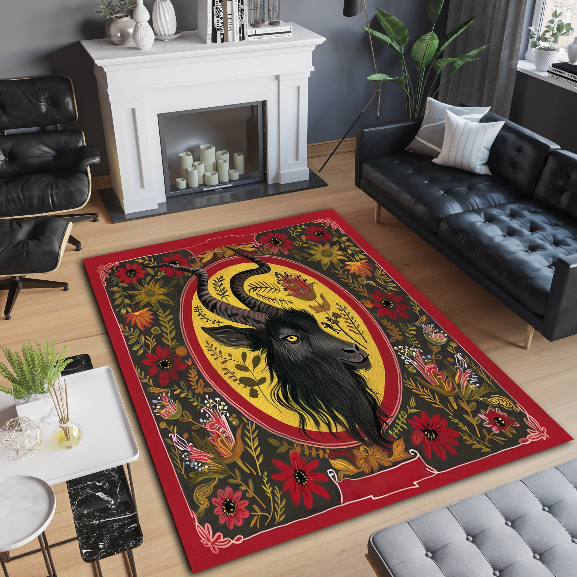 Black Phillip Goat, Goat Rug, the Witch Rug, Wizard Rug, Wiccan Rug ...