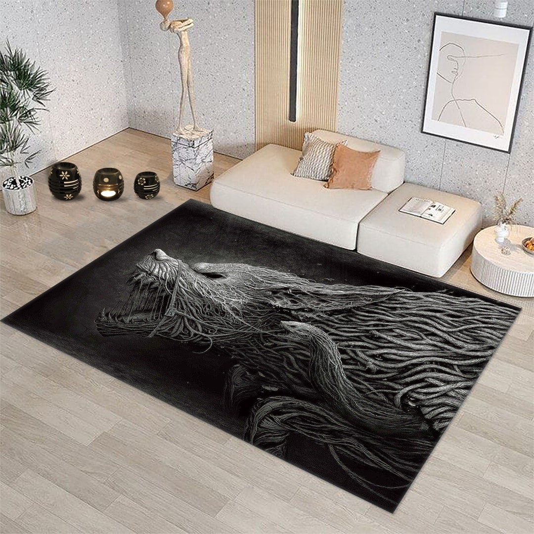 Blackwolf Rug, Wolf Rug Design, Fenrir Themed, Nordic Themed, Custom ...