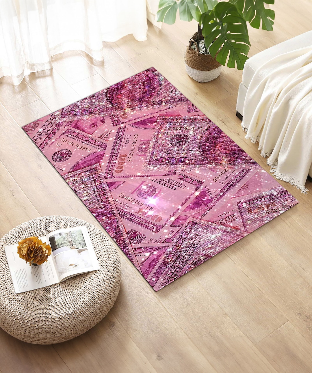 Dolar Themed Rug, Money Design Rug, Dolar Pattern, Pink Rug, Shimmer ...