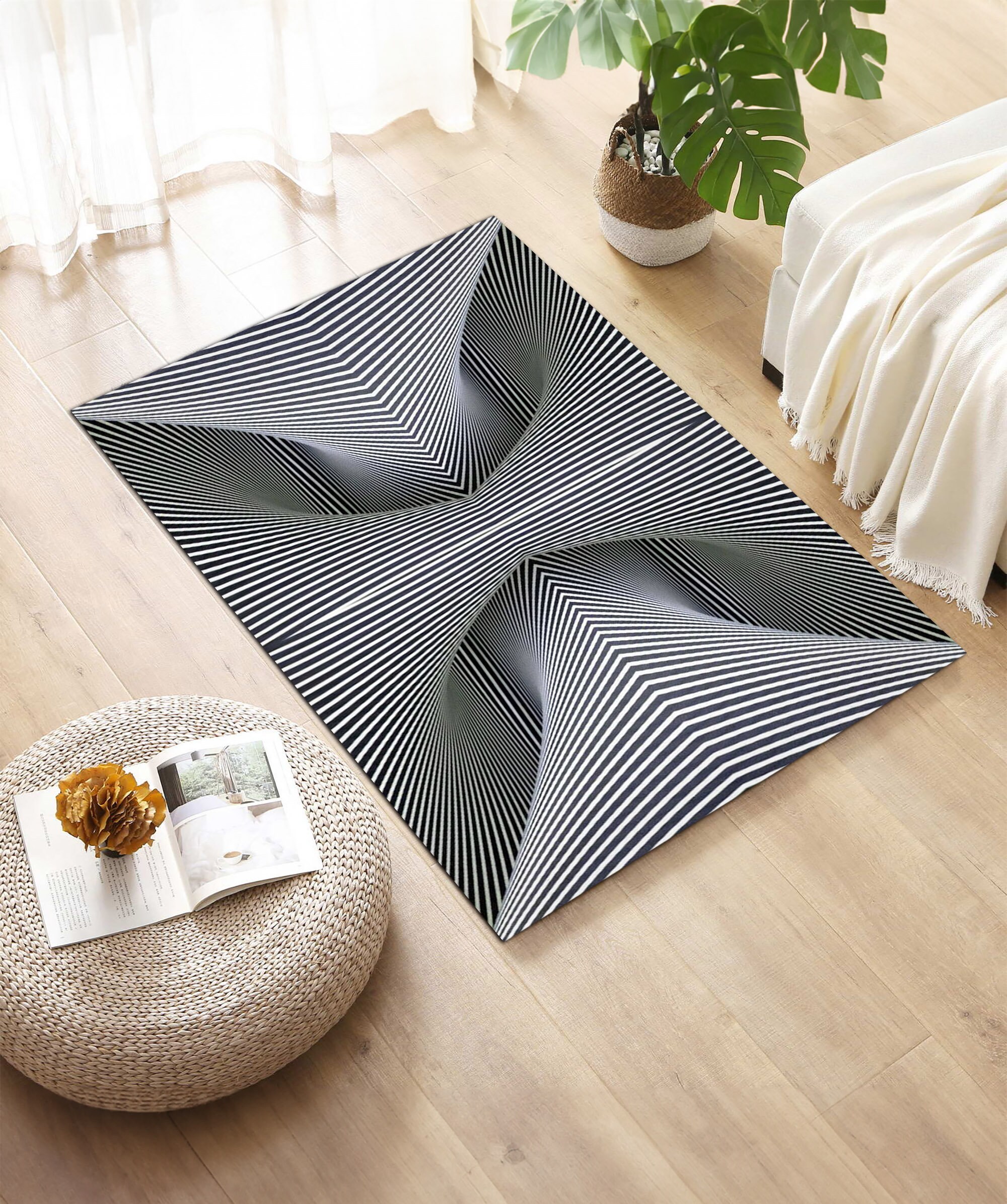 Optical Illusion Rug Black White Rug Geometric Line Rug - Etsy