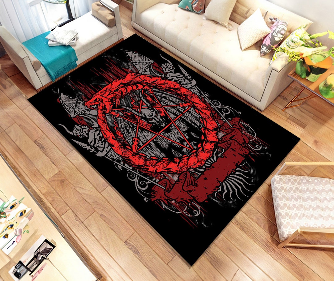 Evil Rug, Devil Rug, Pentagram Rug, Ouroboros Rug, Satan Rug, Room ...