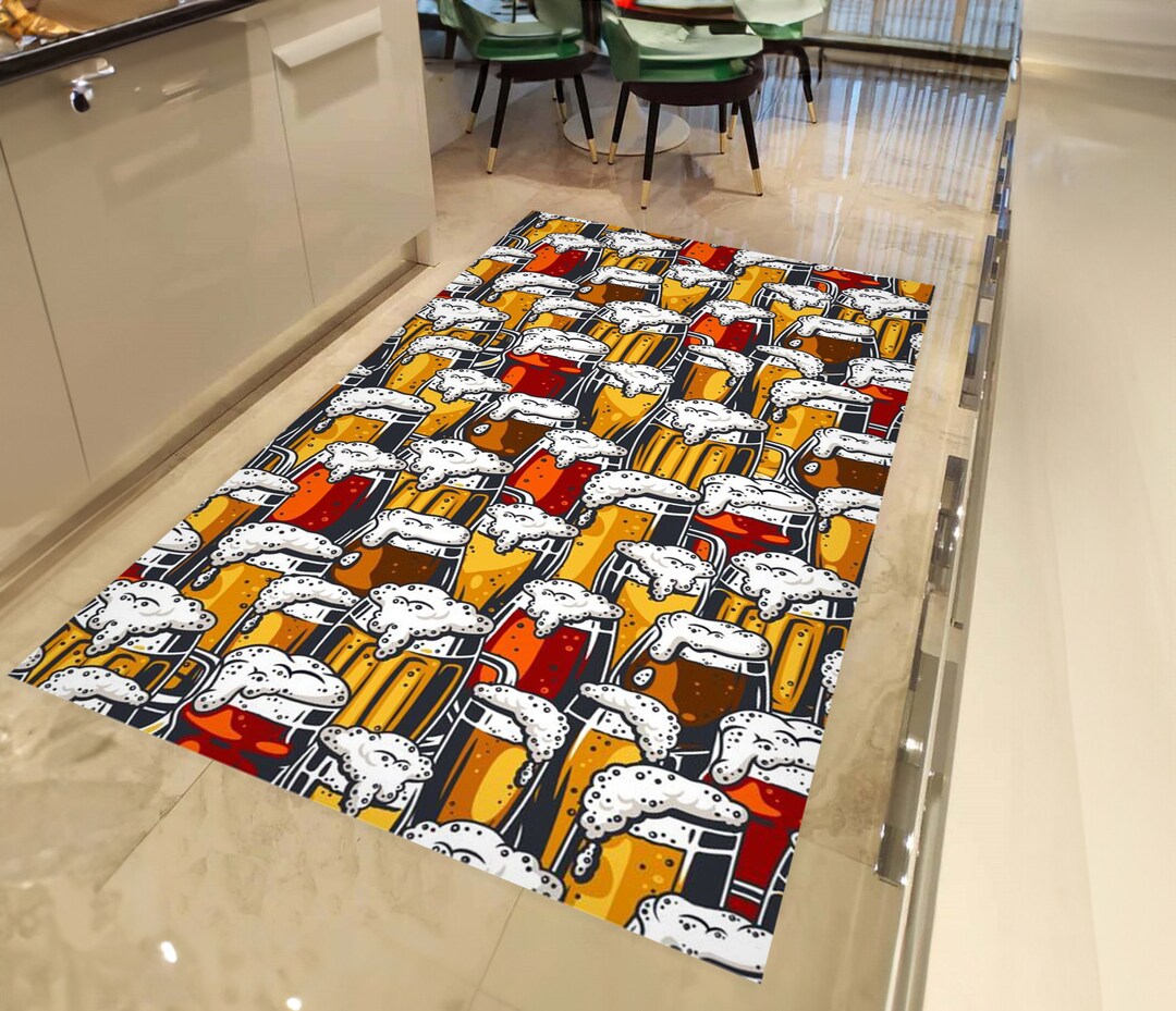 Beer Mug Pattern Rug: Alcohol Decor, Kitchen Mat - Etsy