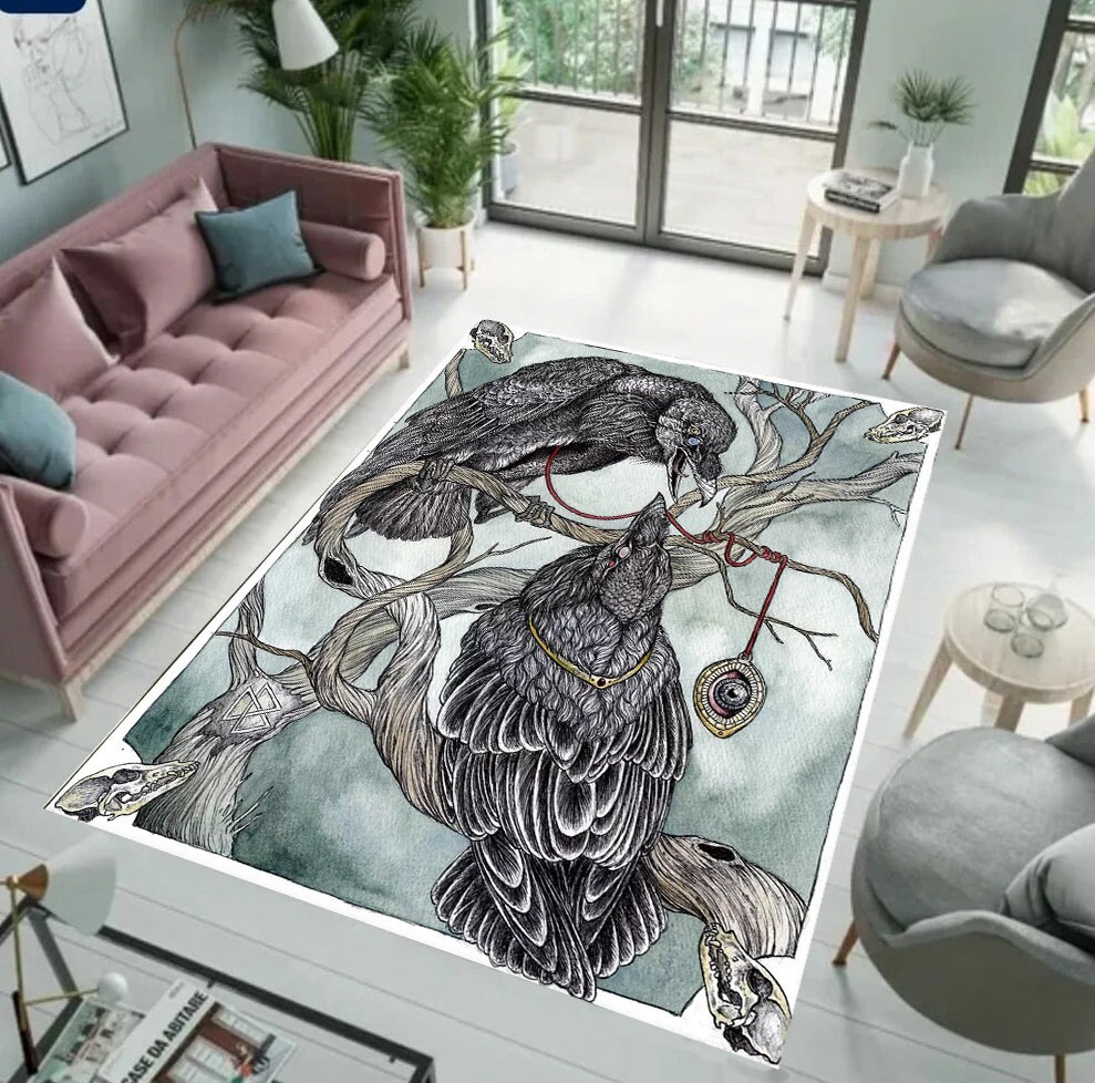 Hugin Munin Rug, Norse Mythology Rug, Odin's Ravens, Viking Themed ...