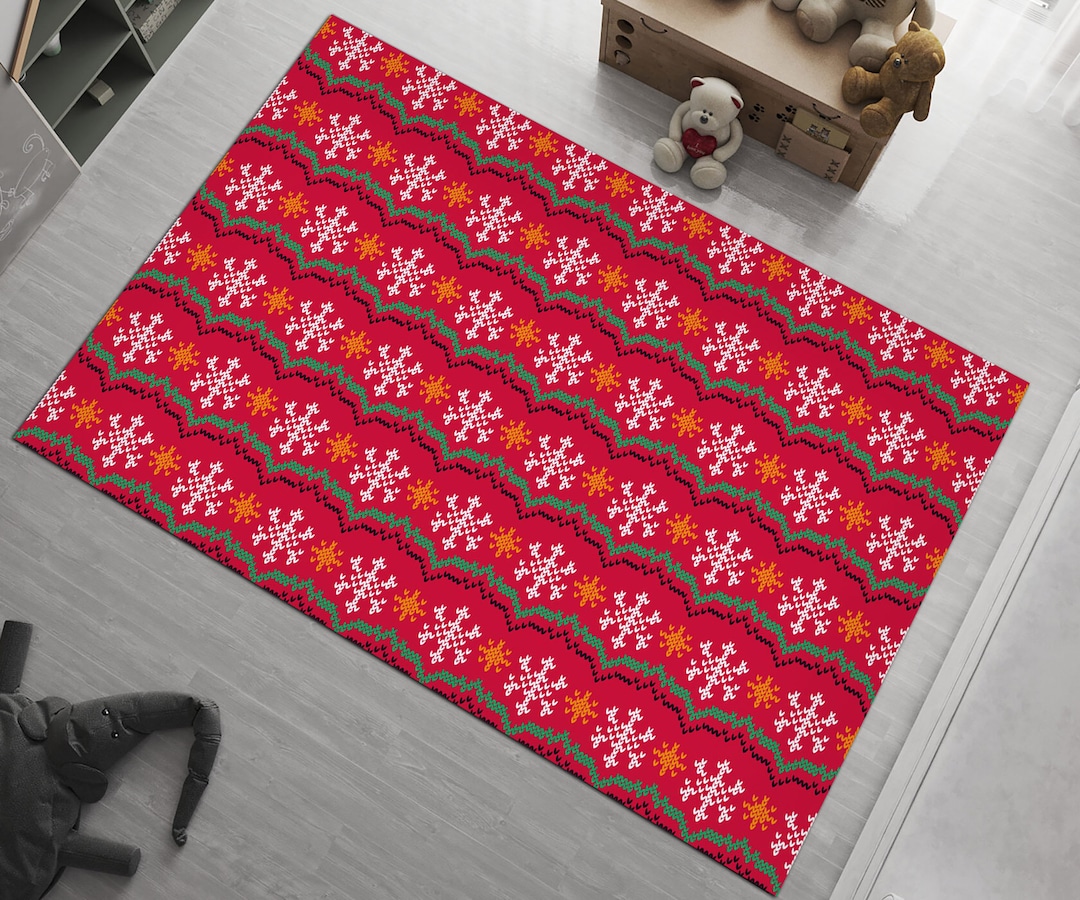 Christmas Rug, Santa Claus Rug, Snowflake Rug, Reindeer Rug, Gift for ...