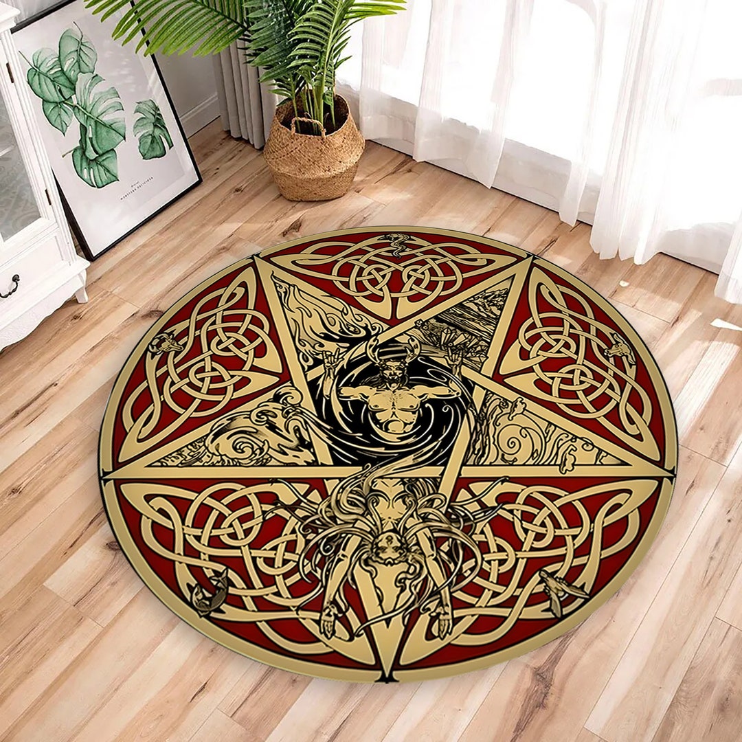 Evil Round Rug, Devil Rug, Pentagram Rug, Ouroboros Rug, Satan Rug ...