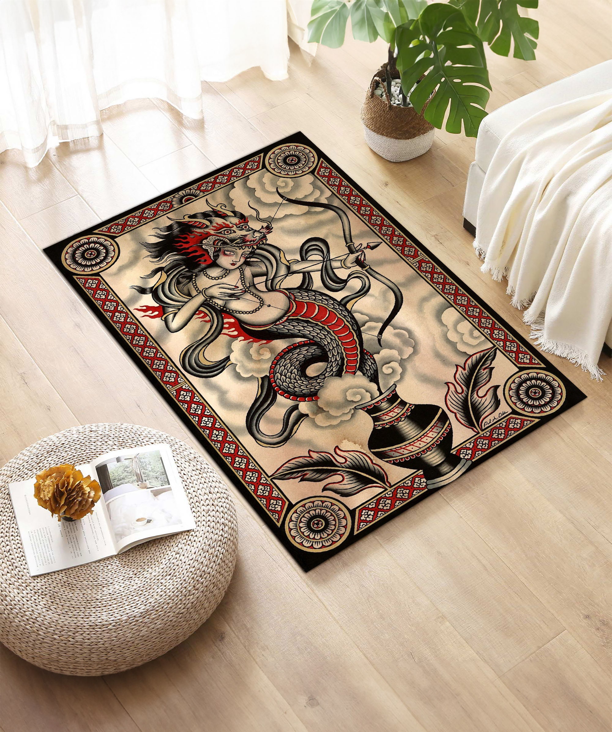 Sagittarius Tattoo Rug, Tibetan Dragon Rug, Traditional Tattoo Design ...