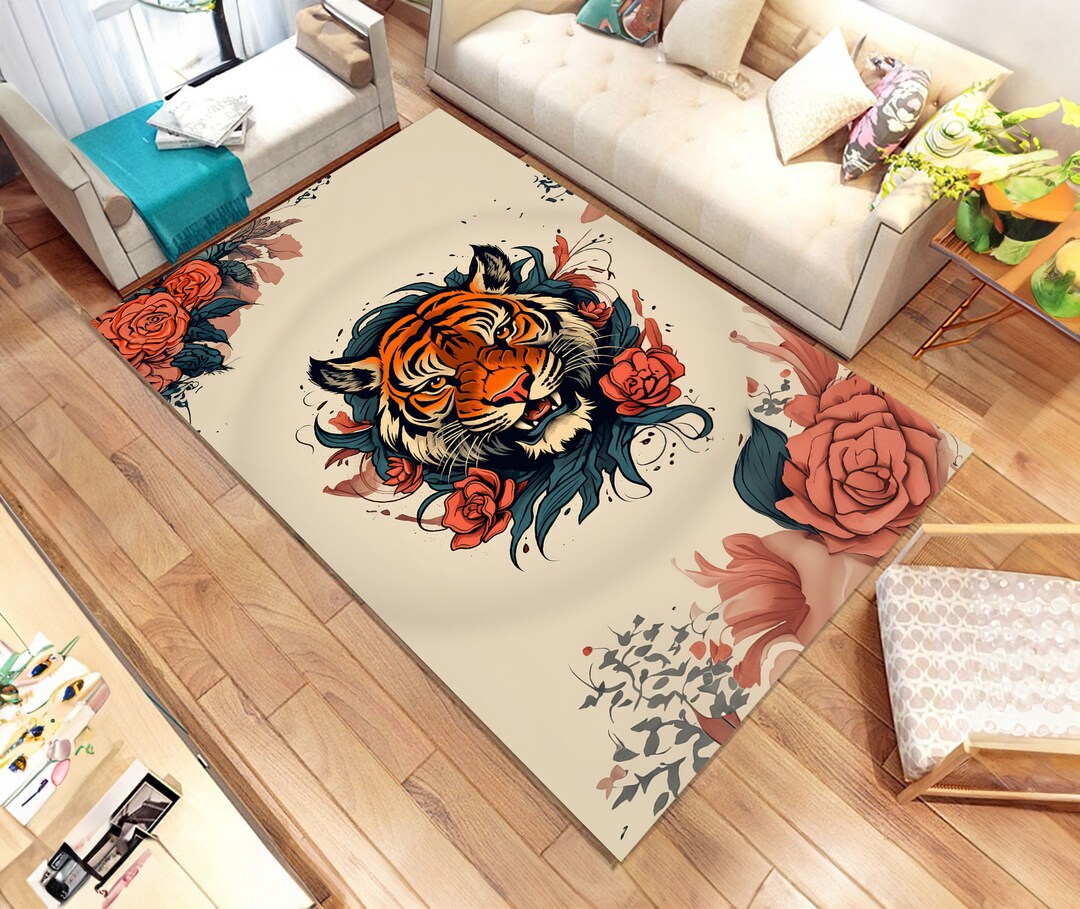 Tattoo Design Rug, Tiger Themed Rug, Traditional Tattoo Rug, Custom Rug ...