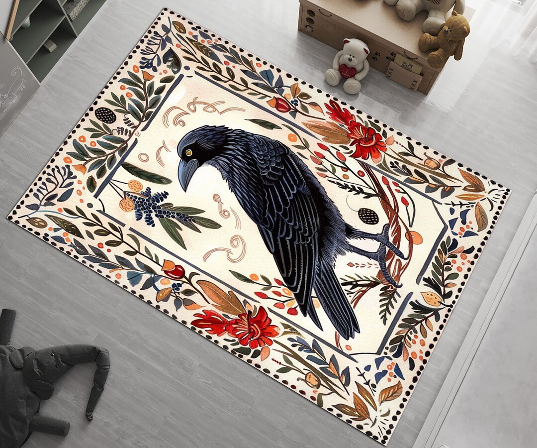 Raven Rug, Norse Themed Rug, Norse Folk Art, Norse Mythology, Raven ...