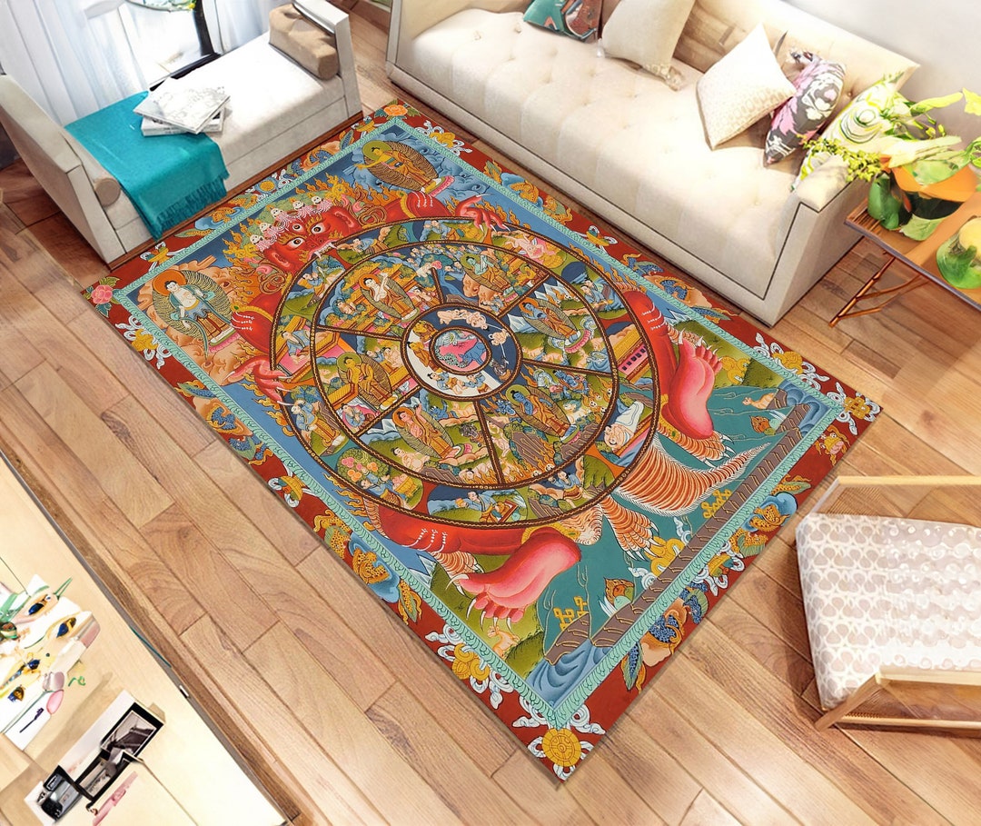Life Wheel of Buddha Rug, Samsara Trap Rug, Buddhism Rug, Cheap Rug ...