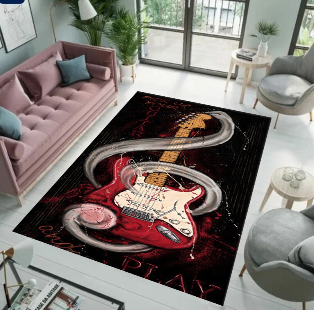 Guitar Rug, Rock N Roll Rug, Music Rug, Rock Music Rug, Musician Rug ...