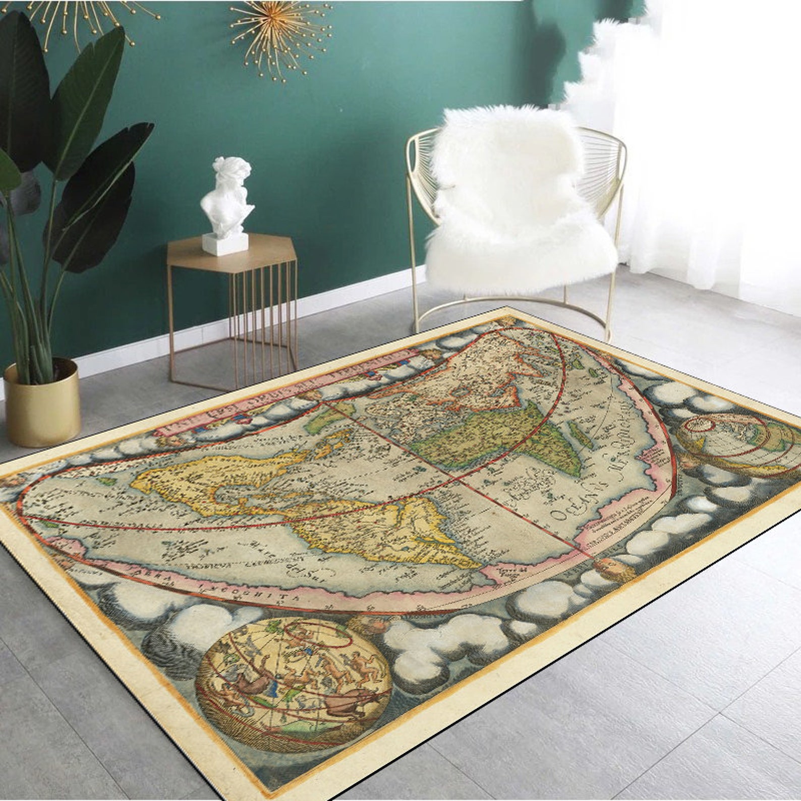 World Map Rug, Typus Orbis Terrarum Rug, Map Rug, Geography Themed ...