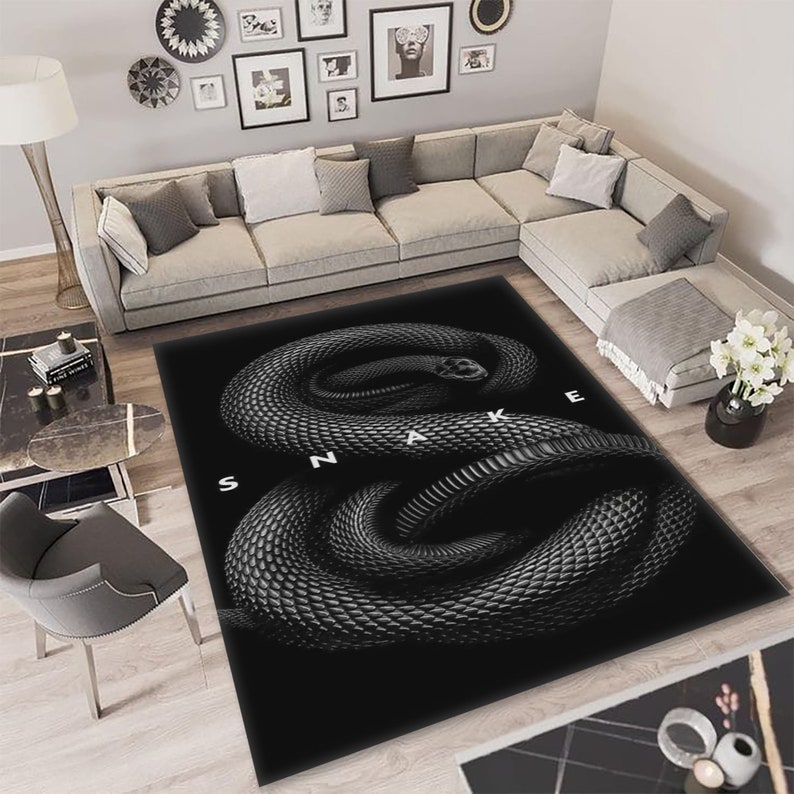 Snake Rug, Black Themed Rug, Animal Themed Rug, Fashion Rug, Custom Rug ...