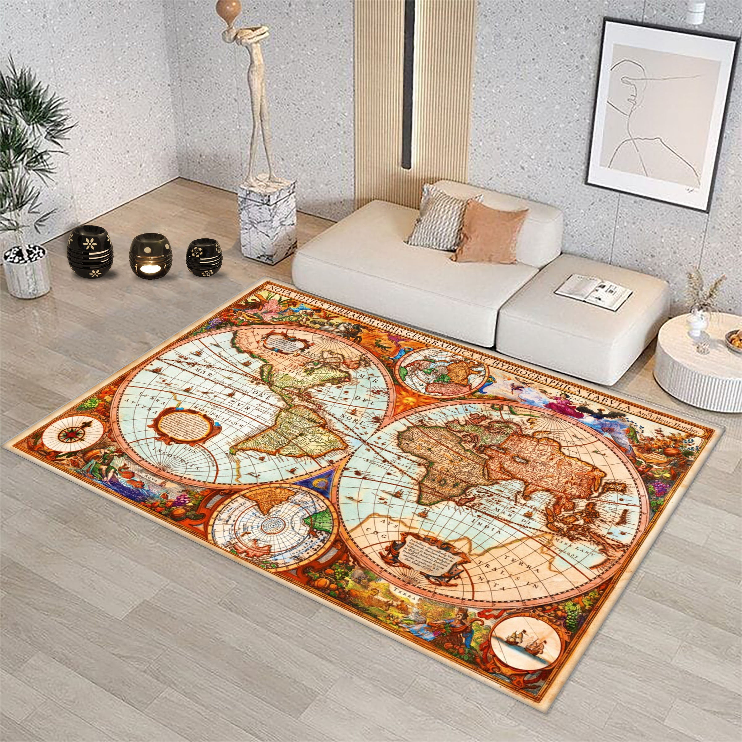 World Map Rug, Typus Orbis Terrarum Rug, Map Rug, Geography Themed ...