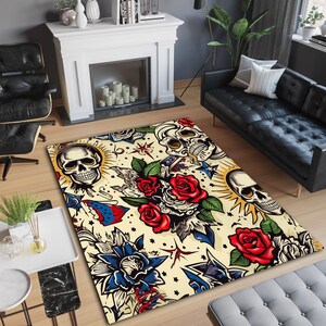 American Traditional Tattoo Rug: Old School Design, Non-slip Cotton ...
