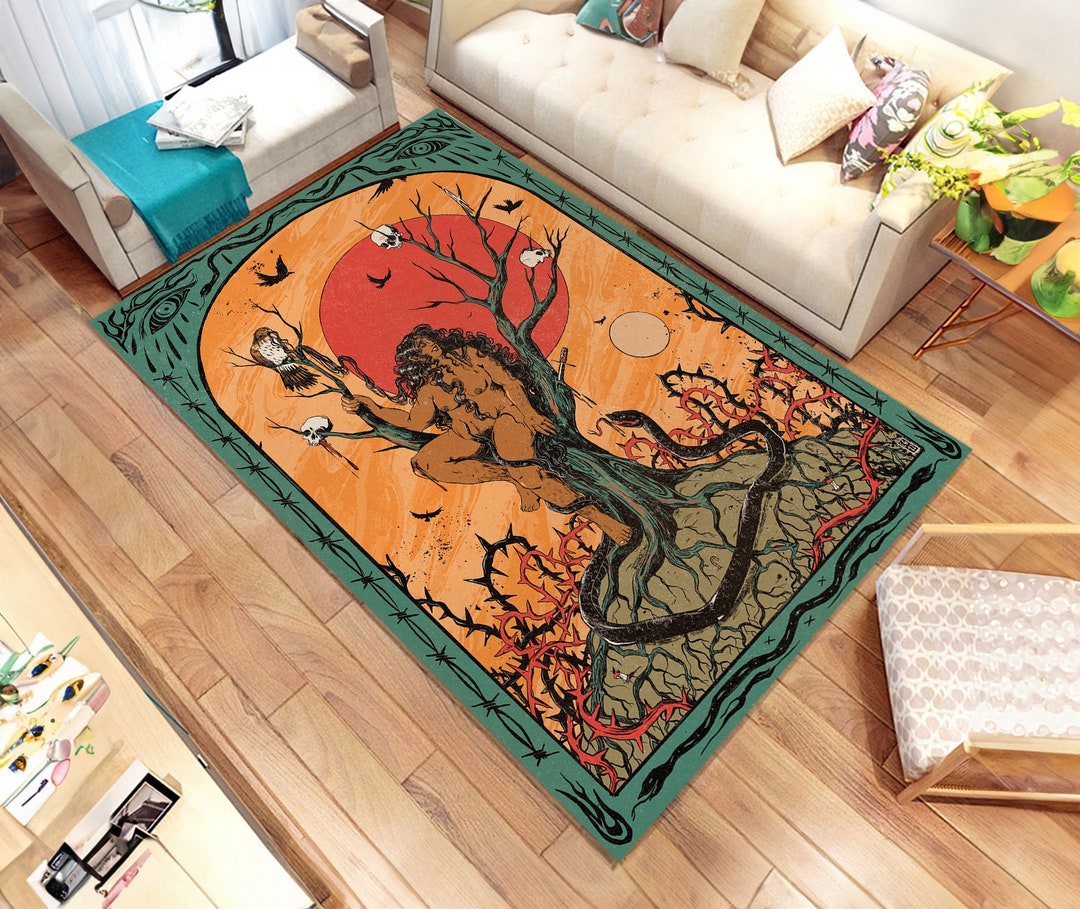 Mythology Design Rug, Raven Rug, Tree of Life Rug, Wizard Rug, Witch ...